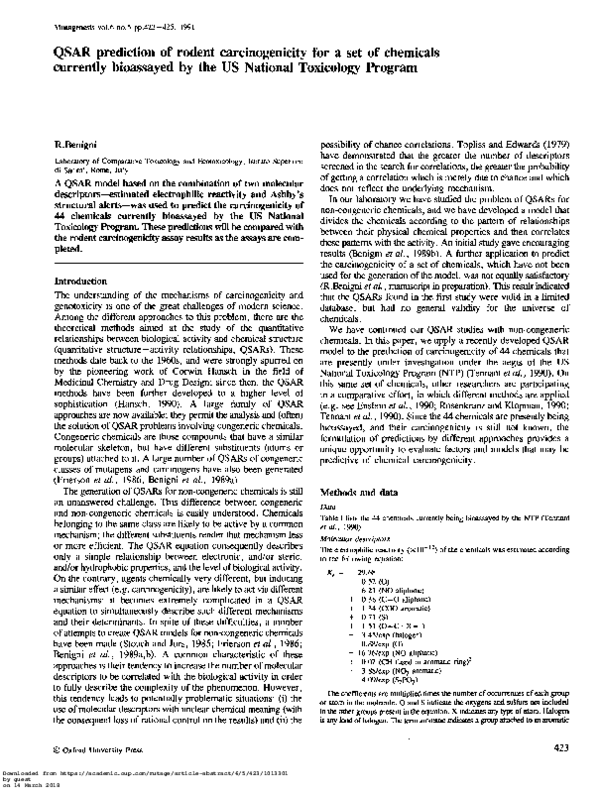 (PDF) QSAR prediction of rodent carcinogenicity for a set of chemicals ...
