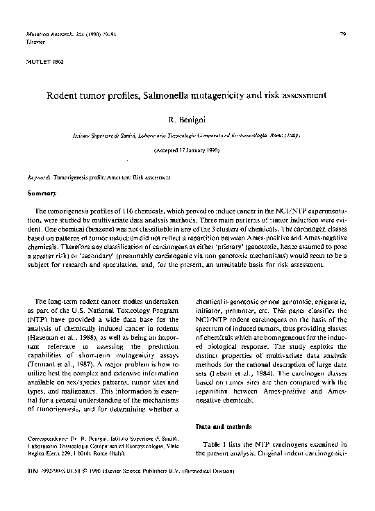 (PDF) Rodent tumor profiles, Salmonella mutagenicity and risk assessment