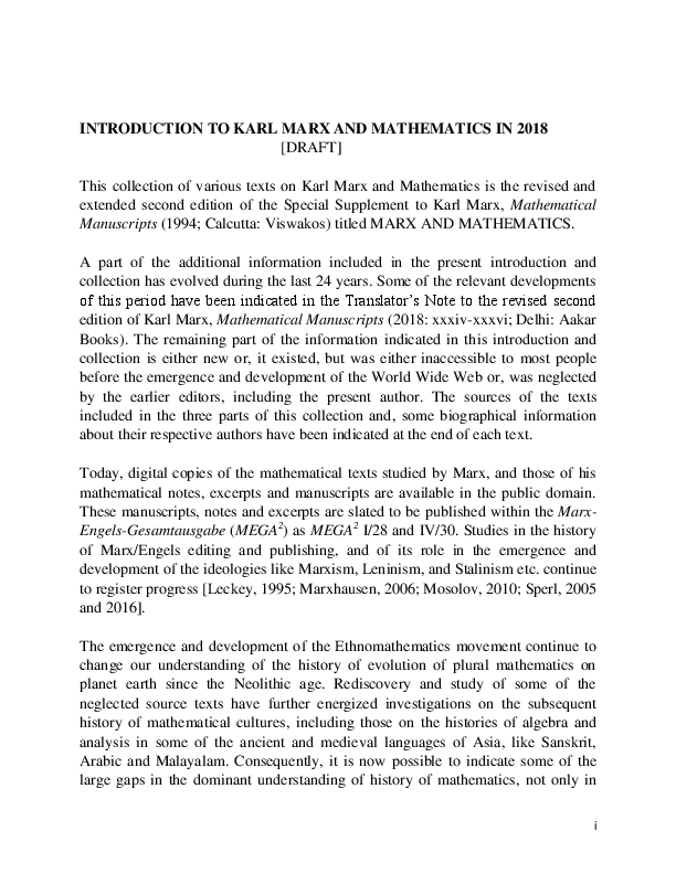 (PDF) INTRODUCTION TO KARL MARX AND MATHEMATICS IN 2018 [DRAFT].pdf