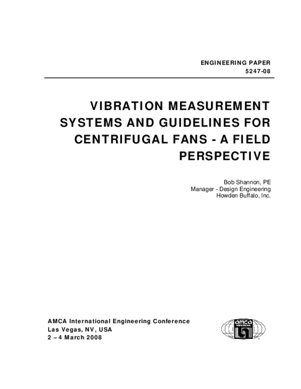 (PDF) VIBRATION MEASUREMENT SYSTEMS AND GUIDELINES FOR CENTRIFUGAL FANS ...