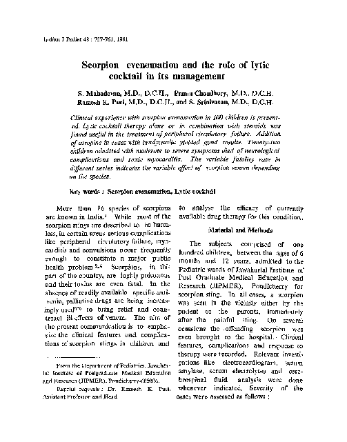(PDF) Scorpion evenomation and the role of lytic cocktail in its management
