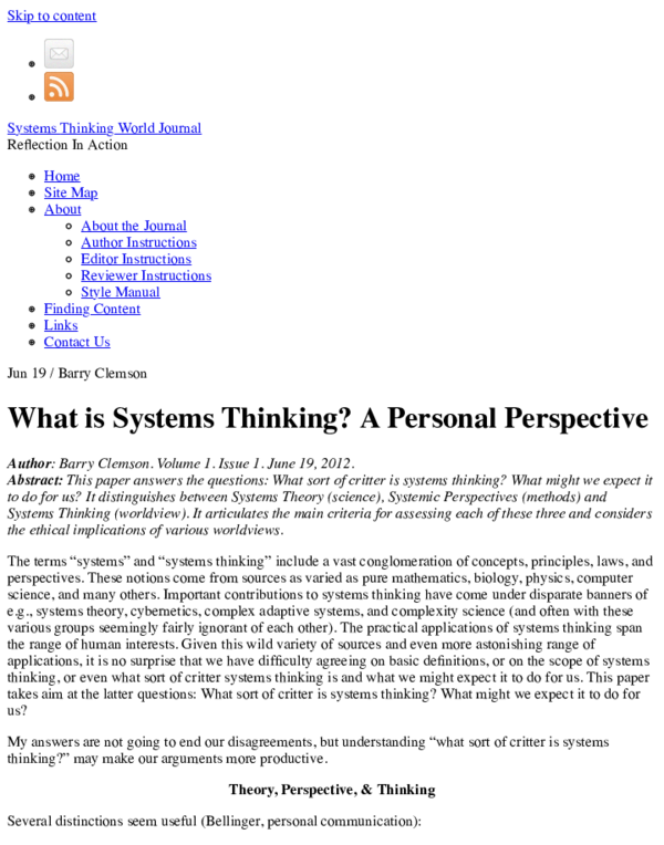 (PDF) What is Systems Thinking? A Personal Perspective