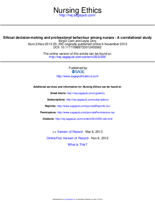 (PDF) Ethical decision-making and professional behaviour among nurses ...