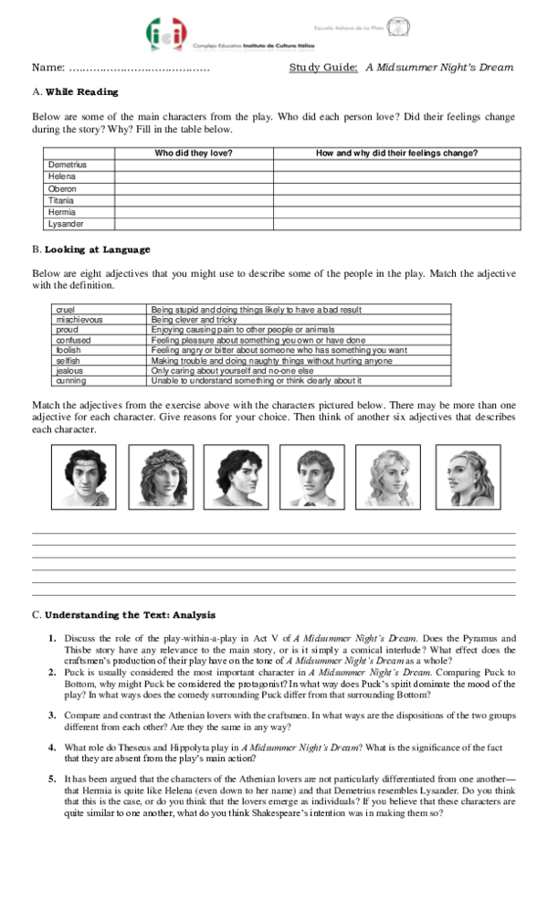(DOC) A Midsummer Night’s Dream Study Guide