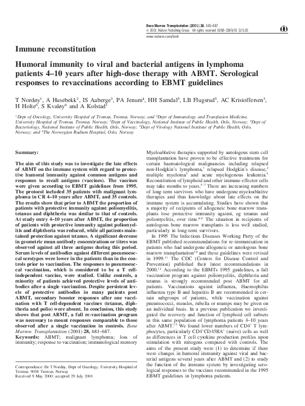 (PDF) Immune reconstitution Humoral immunity to viral and bacterial ...