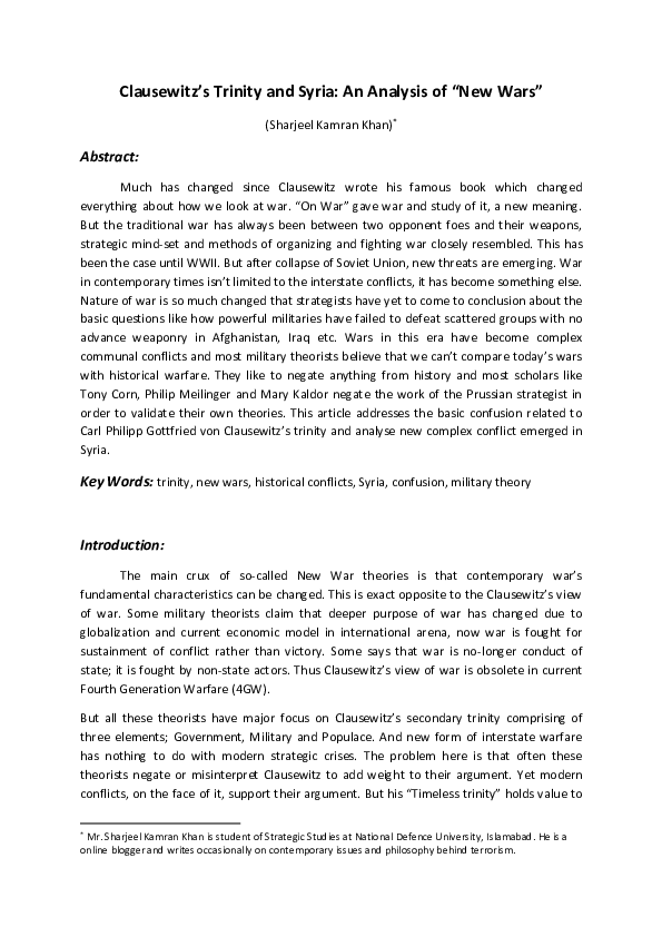 (DOC) Clausewitz's Trinity and Syria: An Analysis of "New Wars"