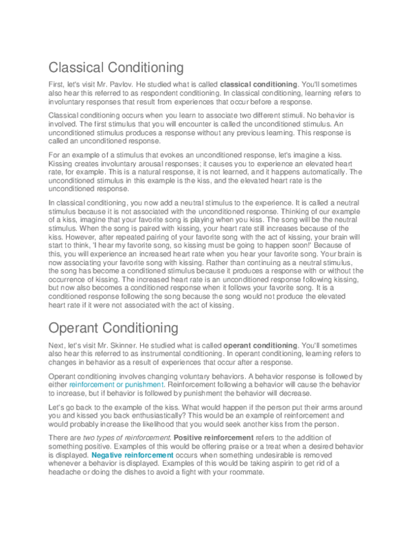 (DOC) Classical Conditioning