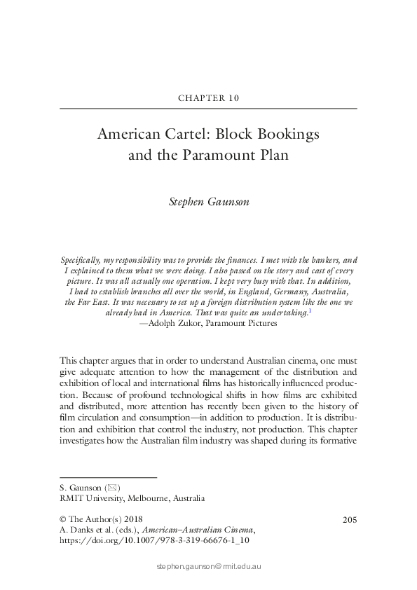 (PDF) American Cartel: Block Bookings and the Paramount Plan