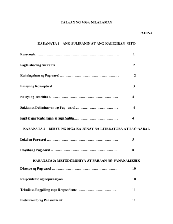 (DOC) TALAAN NG MGA NILALAMAN