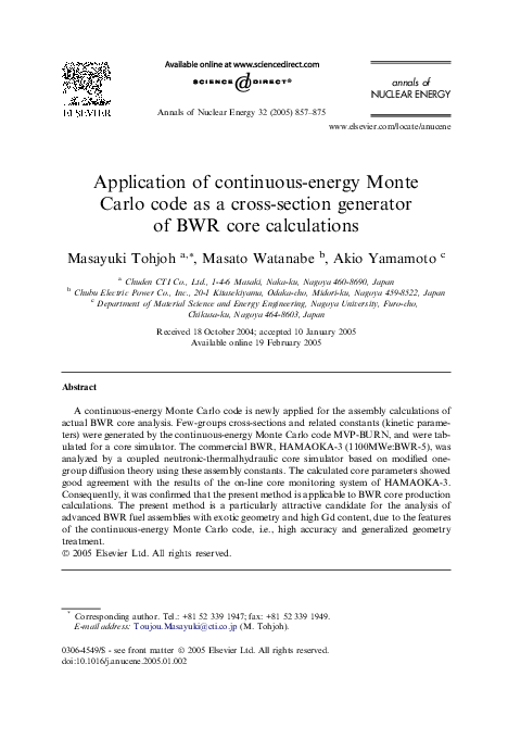 (PDF) Application of continuous-energy Monte Carlo code as a cross-section generator of BWR core ...