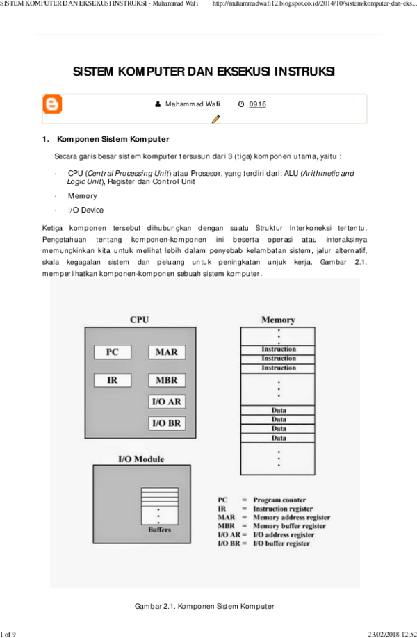 (PDF) SISTEM KOMPUTER DAN EKSEKUSI INSTRUKSI - Muhammad Wafi
