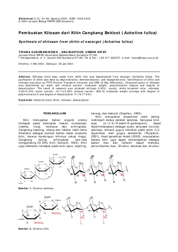(PDF) Pembuatan Kitosan dari Kitin Cangkang Bekicot (Achatina fulica ...