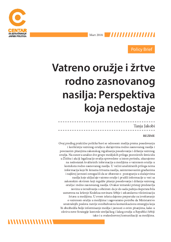 (PDF) Vatreno oružje i žrtve rodno zasnovanog nasilja: Perspektiva koja nedostaje