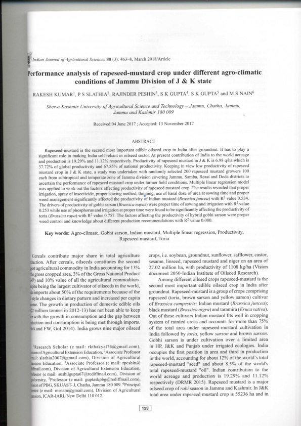 (PDF) Performance analysis of rapeseed-mustard crop under different agro-climatic conditions of ...