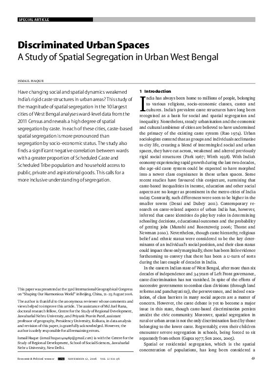 (PDF) Discriminated Urban Spaces A Study of Spatial Segregation in ...