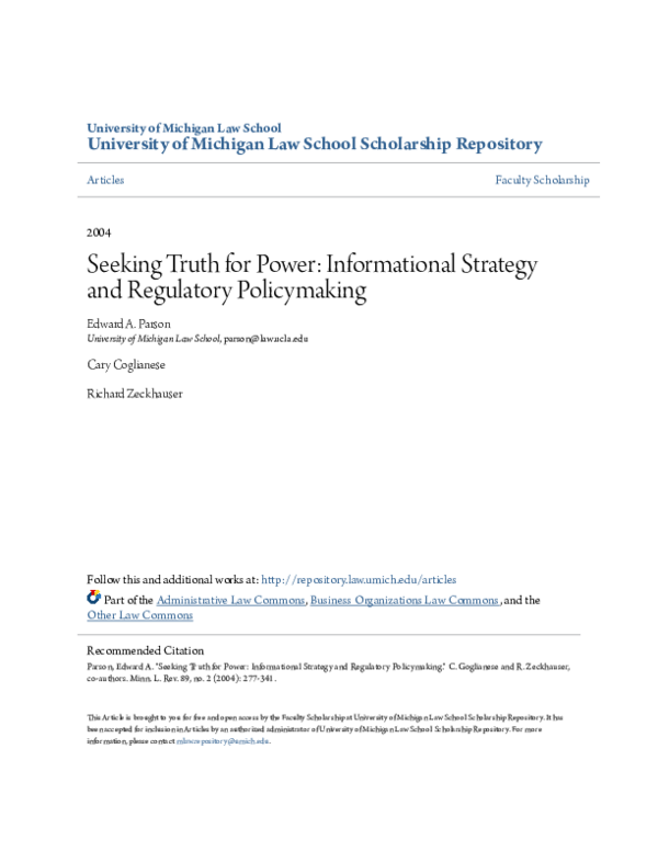 (PDF) Seeking Truth for Power: Informational Strategy and Regulatory ...