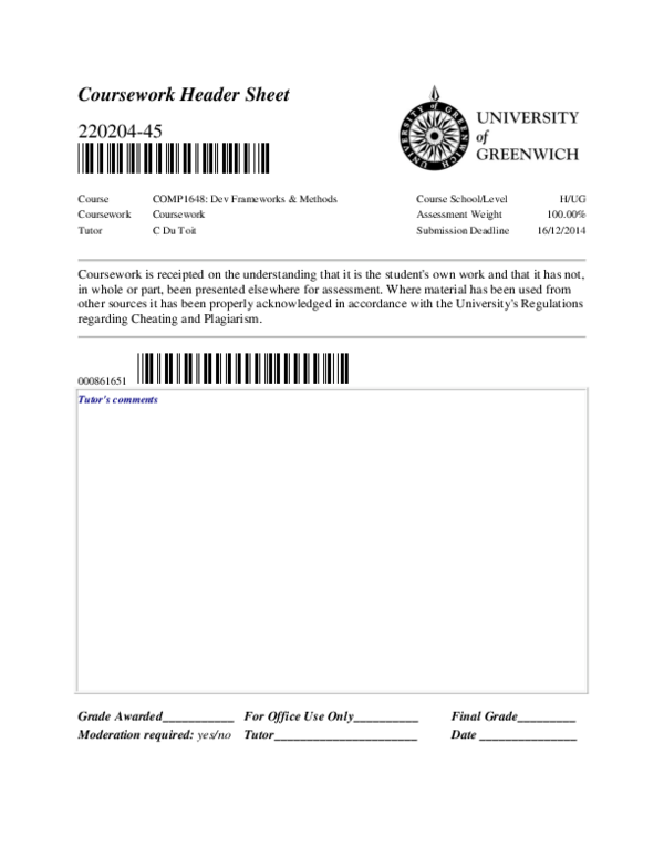 (PDF) Coursework Header Sheet