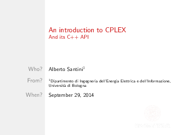 (PDF) An introduction to CPLEX And its C++ API