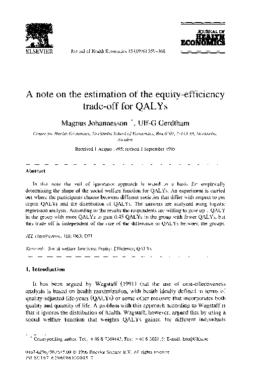 (PDF) A note on the estimation of the equity-efficiency trade-off for QALYs