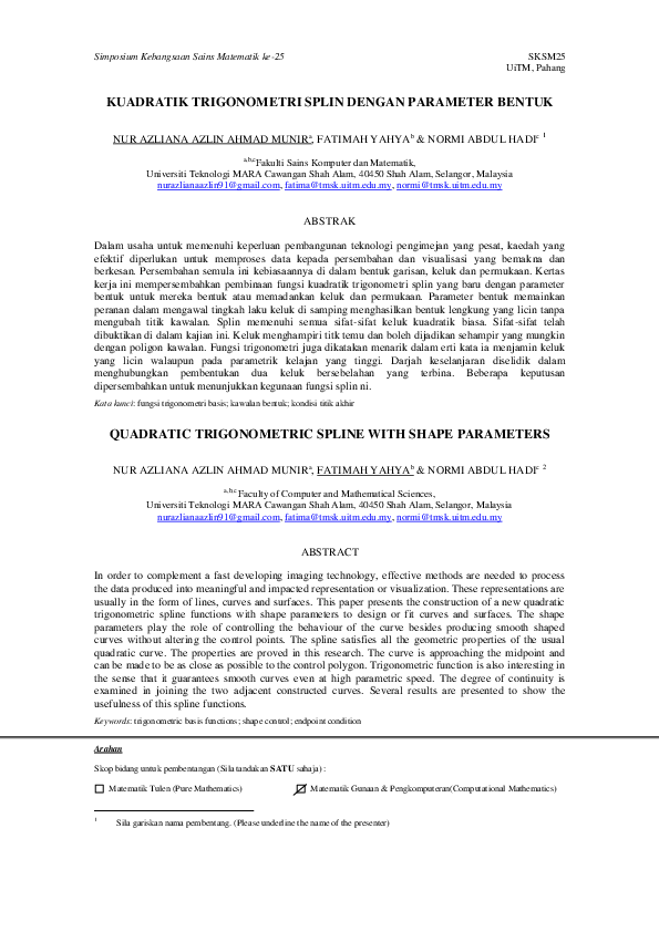 (PDF) Simposium Kebangsaan Sains Matematik ke-25 KUADRATIK TRIGONOMETRI SPLIN DENGAN PARAMETER ...