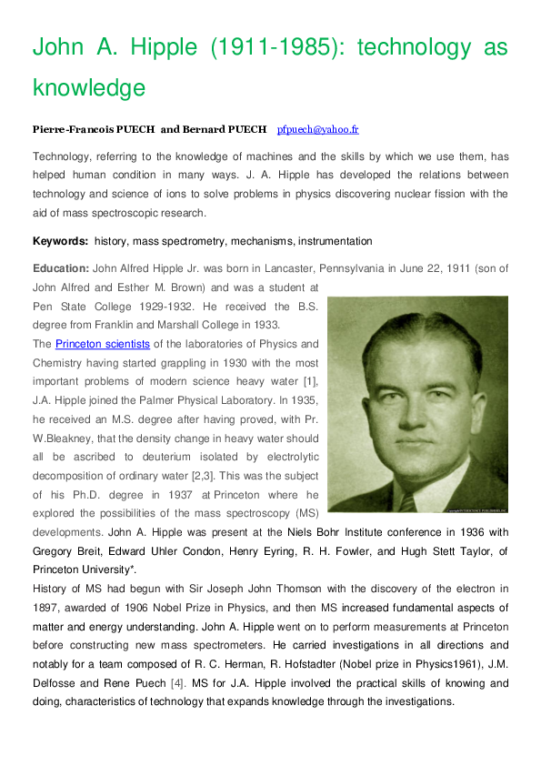 (PDF) John A. Hipple (1911-1985): technology as knowledge