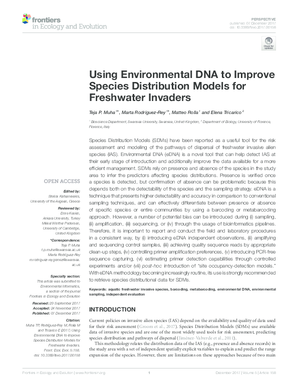 (PDF) Using Environmental DNA to Improve Species Distribution Models ...