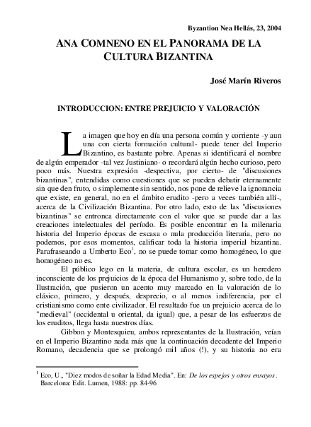 (PDF) ANA COMNENO EN EL PANORAMA DE LA CULTURA BIZANTINA
