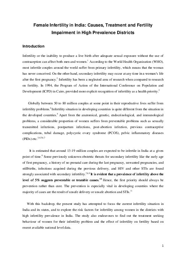 (PDF) Female Infertility in India: Causes, Treatment and Fertility ...