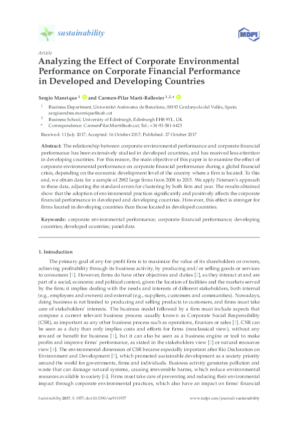 (PDF) Analyzing the Effect of Corporate Environmental Performance on ...