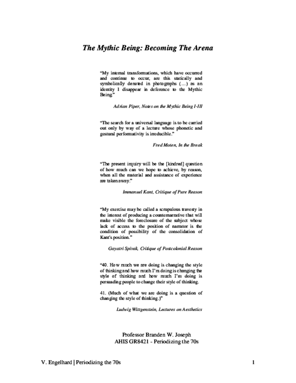 (DOC) The Mythic Being: Becoming The Arena