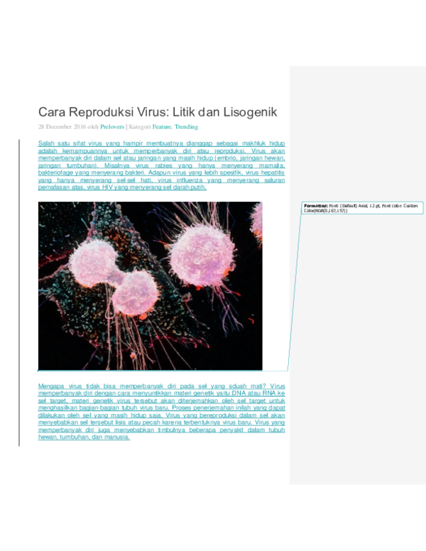 (DOC) Cara Reproduksi Virus: Litik dan Lisogenik