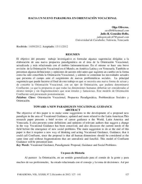 (PDF) HACIA UN NUEVO PARADIGMA EN ORIENTACIÓN VOCACIONAL