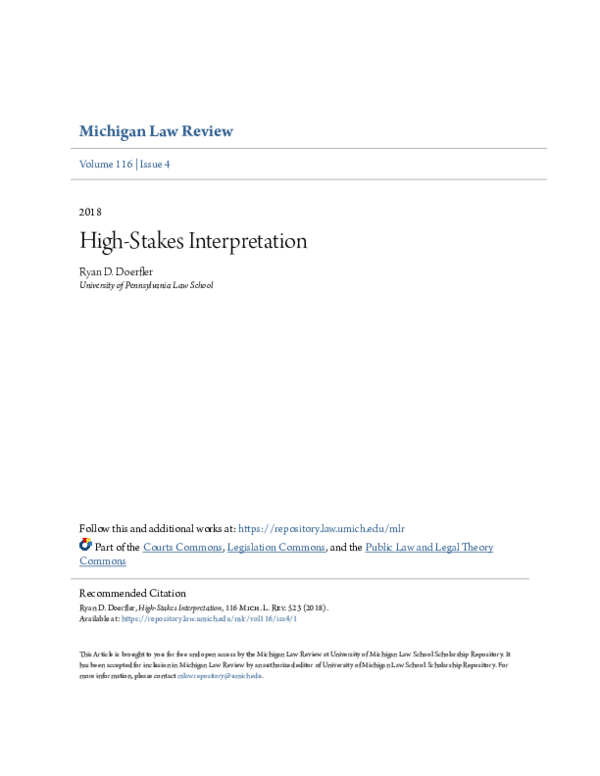 (PDF) High-Stakes Interpretation | Ryan D Doerfler - Academia.edu