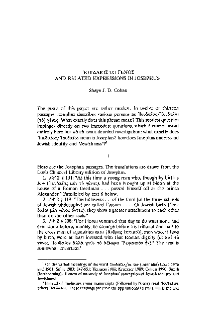 (PDF) Shaye J.D. Cohen, “Ioudaios to genos and Related Expressions in ...