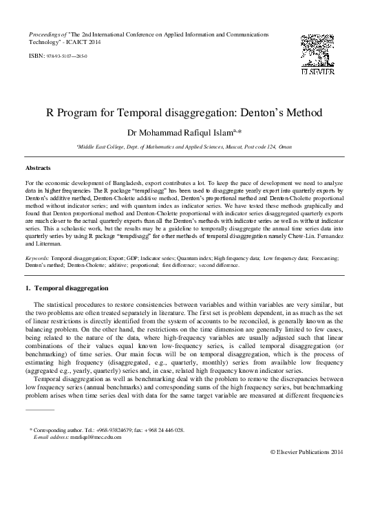 (PDF) R Program for Temporal disaggregation: Denton's Method