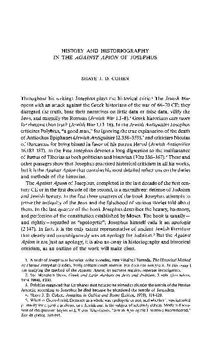 (PDF) Shaye J.D. Cohen, “History and Historiography in the Against ...