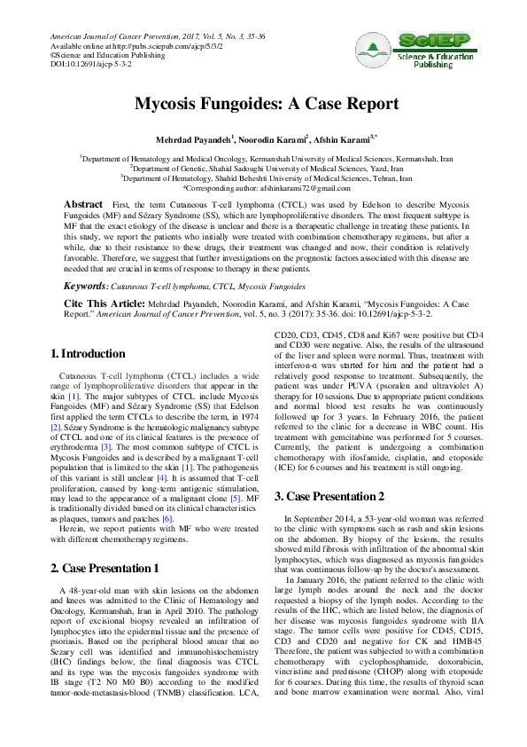 (PDF) Mycosis Fungoides: A Case Report | sciepub.com SciEP - Academia.edu