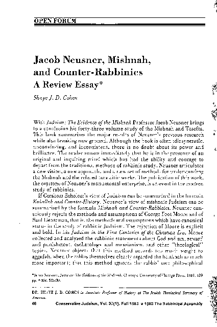 (PDF) Shaye J.D. Cohen, “Jacob Neusner, Mishnah, and Counter-Rabbinics ...