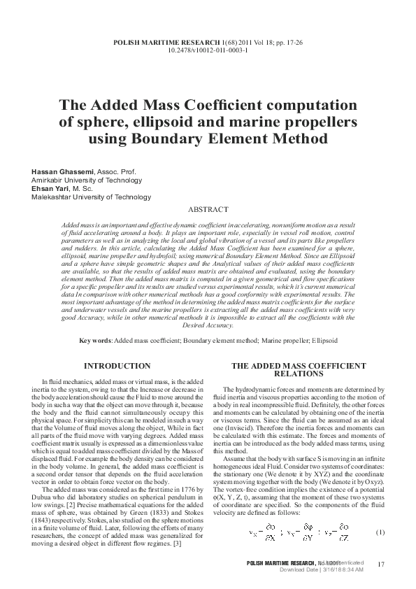 (PDF) The Added Mass Coefficient computation of sphere, ellipsoid and ...