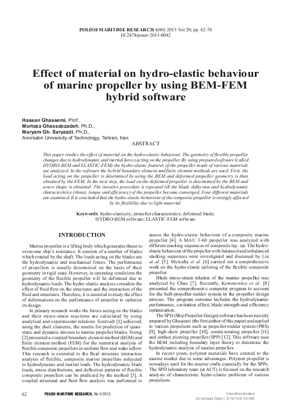 (PDF) Effect of material on hydro-elastic behaviour of marine propeller by using BEM-FEM hybrid ...