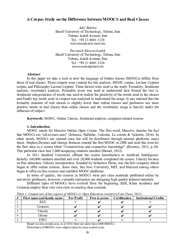 (PDF) A Corpus Study on the Difference between MOOCS and Real Classes
