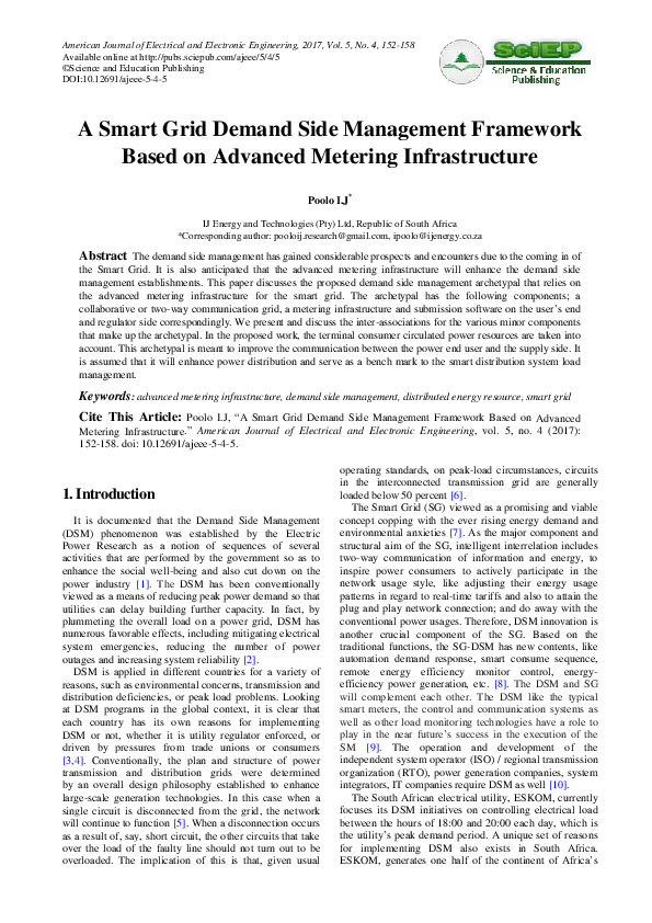 Pdf A Smart Grid Demand Side Management Framework Based On Advanced
