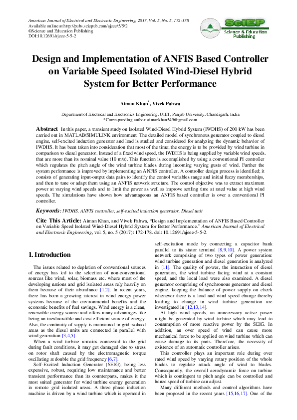 (PDF) Design and Implementation of ANFIS Based Controller on Variable Speed Isolated Wind-Diesel ...