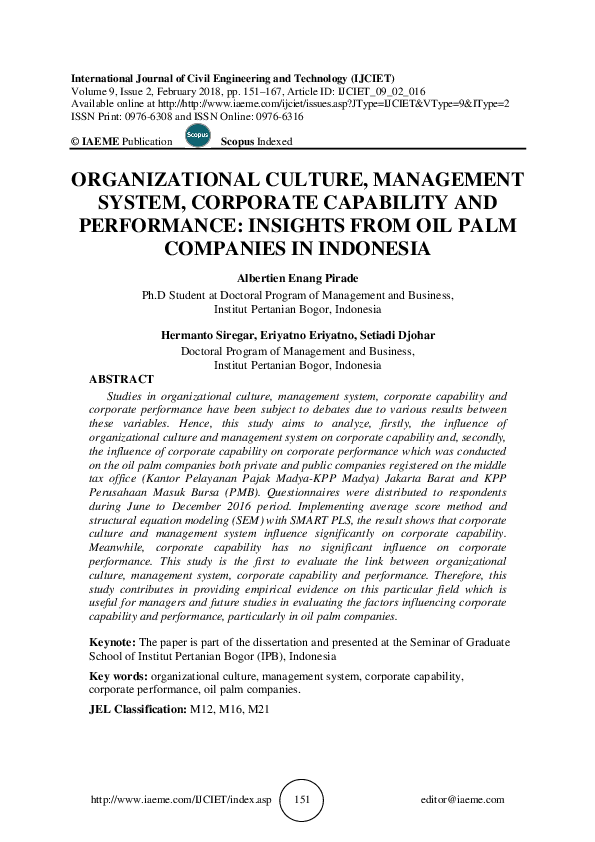 (PDF) ORGANIZATIONAL CULTURE, MANAGEMENT SYSTEM, CORPORATE CAPABILITY ...