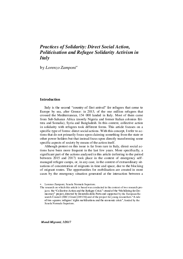 (PDF) Practices of Solidarity: Direct Social Action, Politicisation and ...