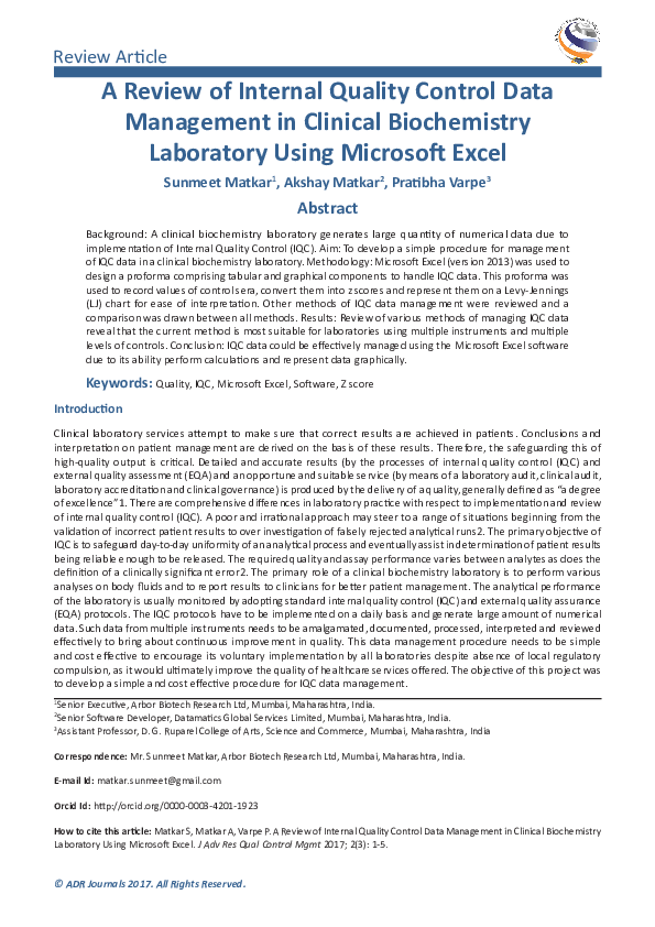 (PDF) A Review of Internal Quality Control Data Management in Clinical ...
