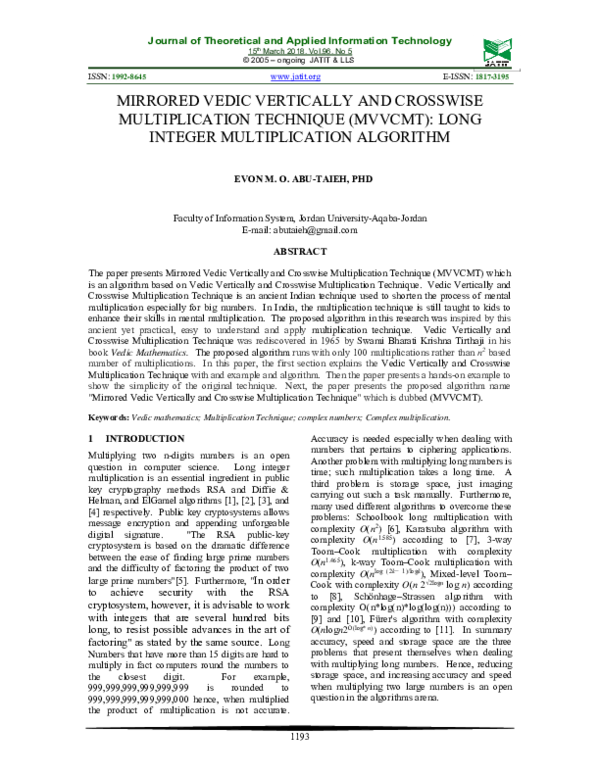 (PDF) MIRRORED VEDIC VERTICALLY AND CROSSWISE MULTIPLICATION TECHNIQUE ...