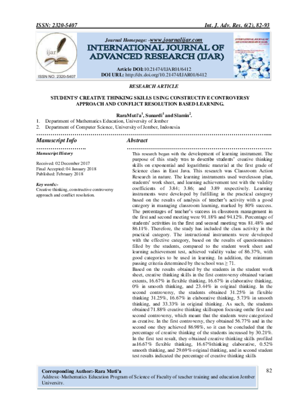 (PDF) STUDENTS CREATIVE THINKING SKILLS USING CONSTRUCTIVE CONTROVERSY ...