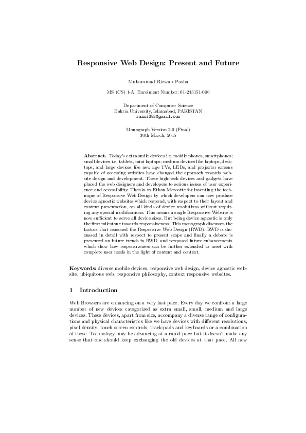 (PDF) Responsive Web Design: Present and Future