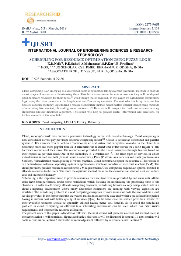 Pdf Scheduling For Resource Optimisation Using Fuzzy Logic